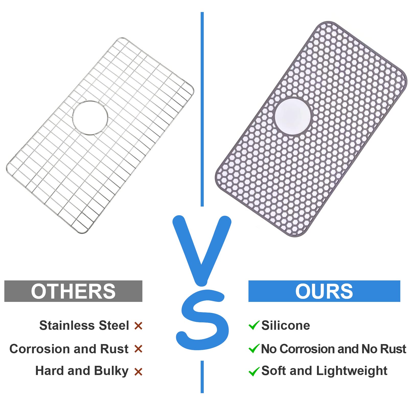 Eqivei Silicone Sink Protectors for Kitchen, 26''x 14'' Heat Resistant Kitchen Sink Mat for Bottom of Stainless Steel/Porcelain Sink,Rear Drain, No-Slip Sink Grid Accessories