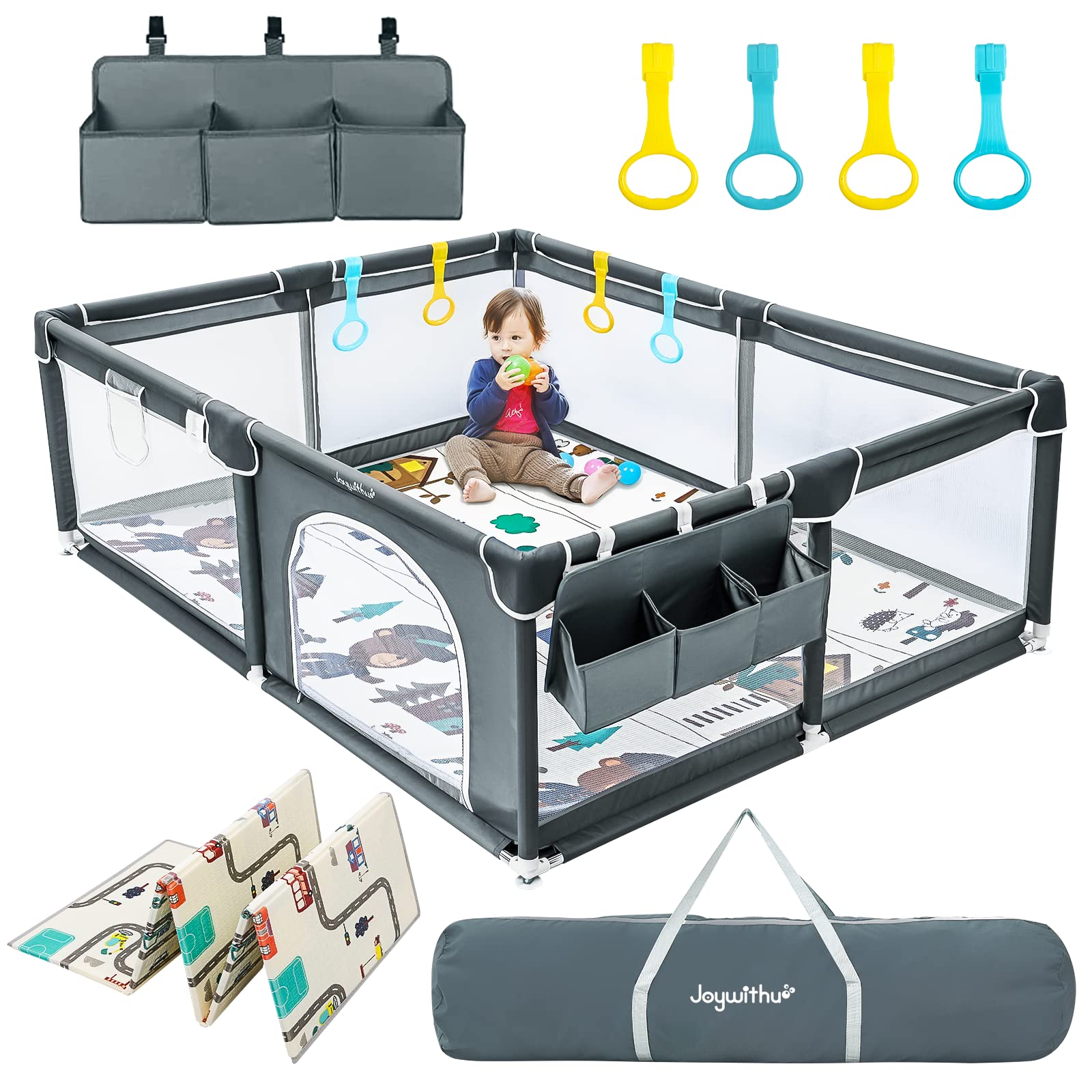 Joywithu Baby Playpen with Mat, 79''×59'' Playpen for Babies and Toddlers, Extra Large Kids Playpen