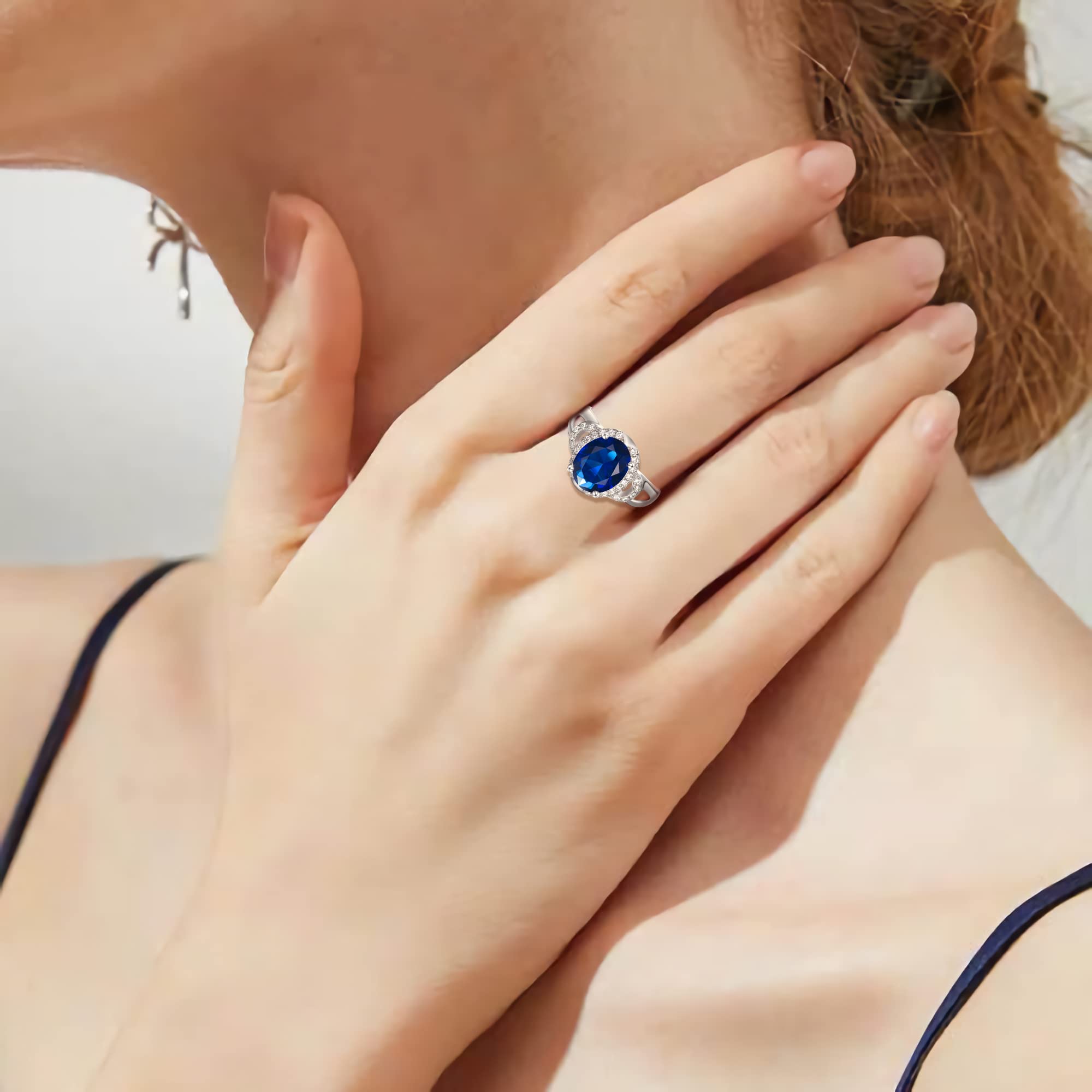 EVER FAITH 925 Sterling Silver Oval Cut Sapphire Color Cubic Zirconia Engagement Ring Blue - Size 8