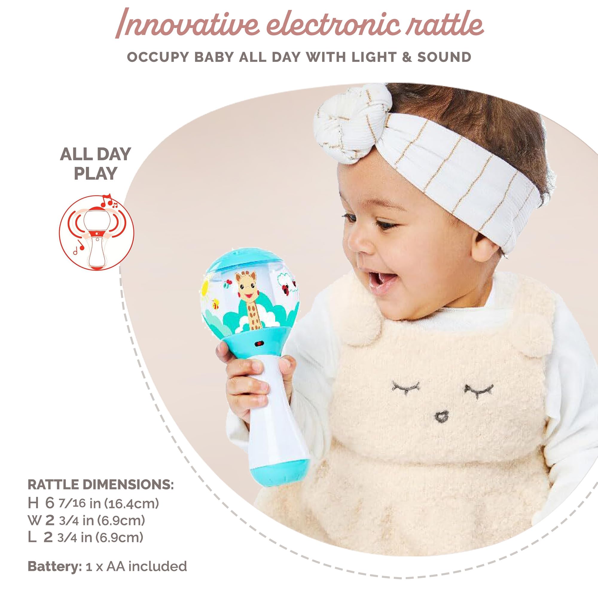 Sophie la girafe | Shake Shake Rattle | Fun & Easy to Grasp Rattle with a Motion Detector | 4 Different Musical Modes for Playtime & 6 Melodies to Soothe Baby to Sleep