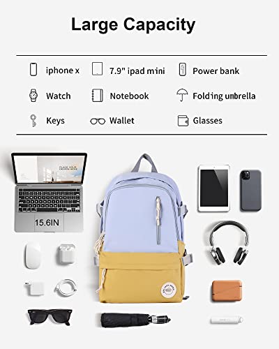 VGOCO School Backpack for Teens Girls Boys, Middle High School Bookbag Unisex Lightweight Backpack Bag Water-proof Casual Rucksack for Women Men, Fits 14 inch Laptop Work Daypack Blue Yellow