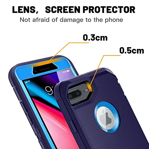 iPhone 8 Plus/7 Plus Case, AICase [Heavy Duty] [Full Body] Tough 4 in 1 Rugged Shockproof Cover with Built-in Screen Protector for Apple iPhone 8 Plus/7 Plus (Dark Blue/Light Blue+Belt Clip)