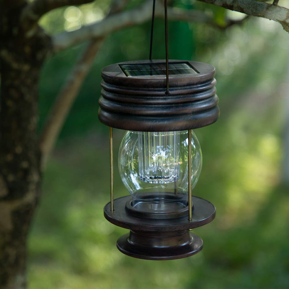 Hanging Solar Garden Lights Outdoor - 8.3” Solar Powered Waterproof Retro Christmas Lanterns, Bright Landscape Lamp, 30 Lumen, 2 Pack, Great Decor for Patio, Yard, Garden and Table (Warm White)