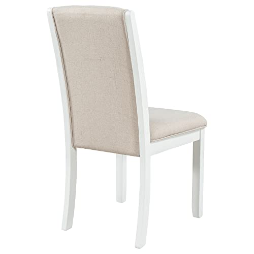 LUMISOL Upholstered Dining Chairs Set of 4, High Back Padded Dining Chairs with Solid Wood Legs, Modern Linen Fabric Kitchen Chairs (White + Beige)