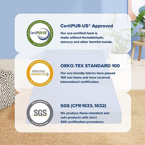 Olee Sleep Tri-Folding Memory Foam Mattress Topper, 4 Inch Gel Folding Mattress for Camping, Foldable Guest Bed, CertiPUR-US Certified, Soft, Blue, Twin Size