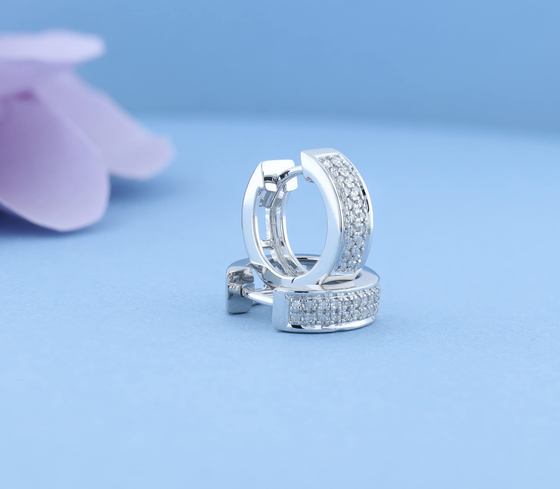 Dazzlingrock Collection Round White Diamond Double Row Unisex Hoop Earrings in 10K White Gold