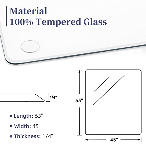 FARUIFETT 45" x 53" Office Chair Mat for Carpet, Heavy Duty Tempered Glass Chair Mats for Hardwood Floors, Computer Desk, Effortless Rolling, Easy Clean, Not Prone to Scratches