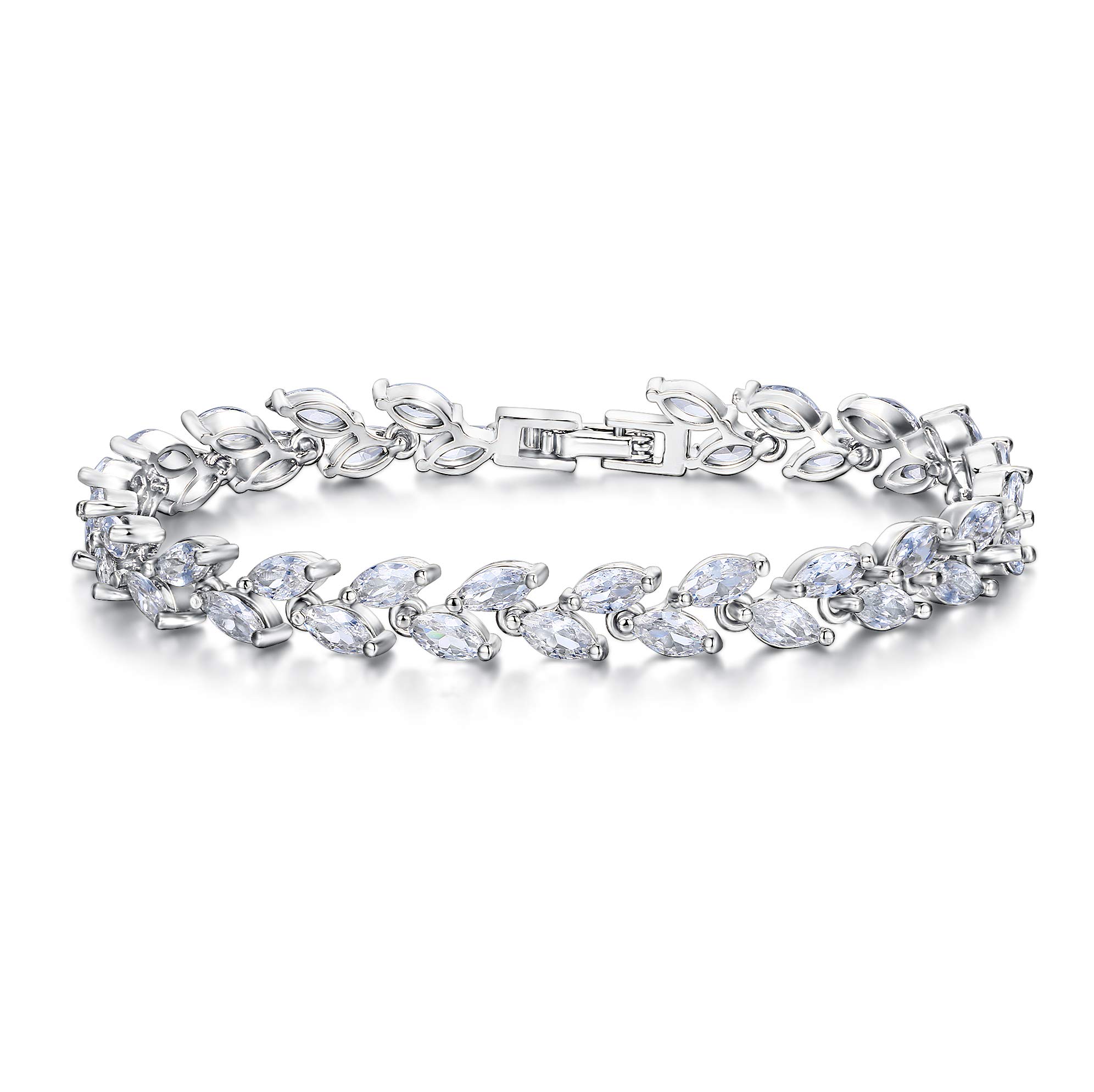 EVER FAITH Wedding Bracelets for Brides, White Gold Plated Rhinestone Cubic Zirconia Bridal 2 Layers Small Leaf Roman Bracelet for Women Prom