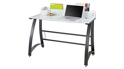 Safco Products 1938TG Xpressions 47" Computer Glass Top Workstation (Optional Keyboard Tray 1940BL Sold Separately), Tempered Glass/Black Frame