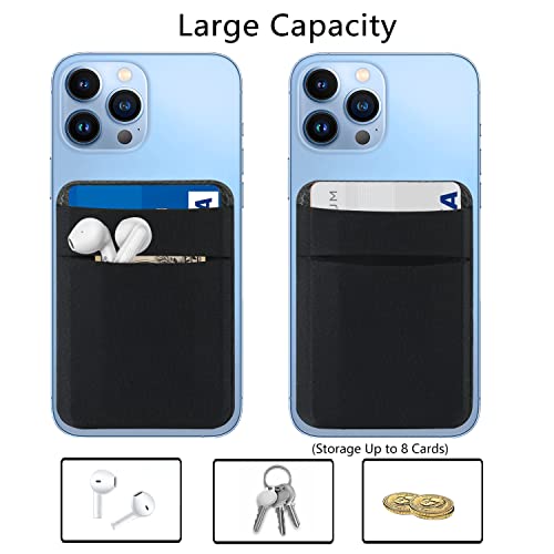 YesDoes Magnetic Phone Card Holder,Compatible with MagSafe,Stretchy Lycra Double Pocket Wallet,Credit ID Card Cash Pouch,Mag Safe Phone Sleeve Case,Design for iPhone 14,13,12,Plus,Pro,Pro Max Black