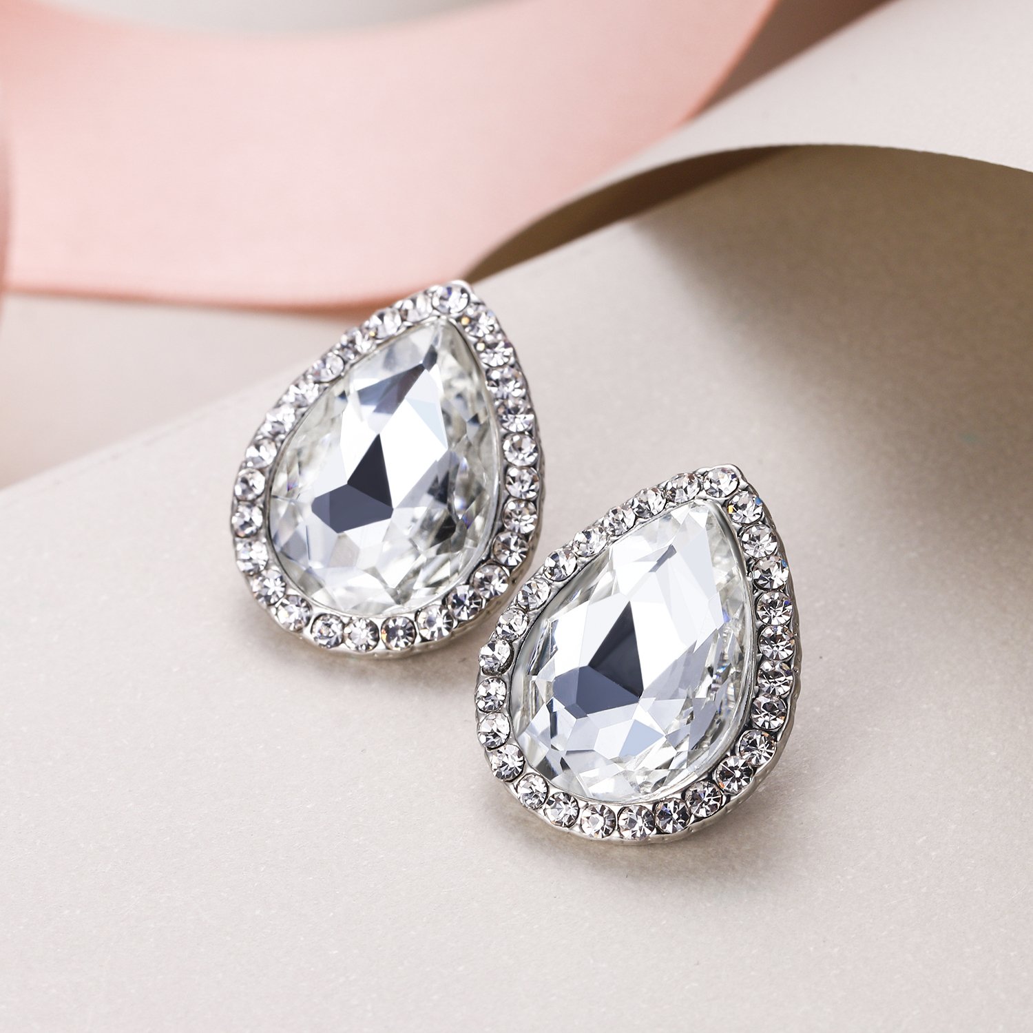 EVER FAITH Women's Austrian Crystal Wedding Teardrop Stud Earrings Clear Silver-Tone