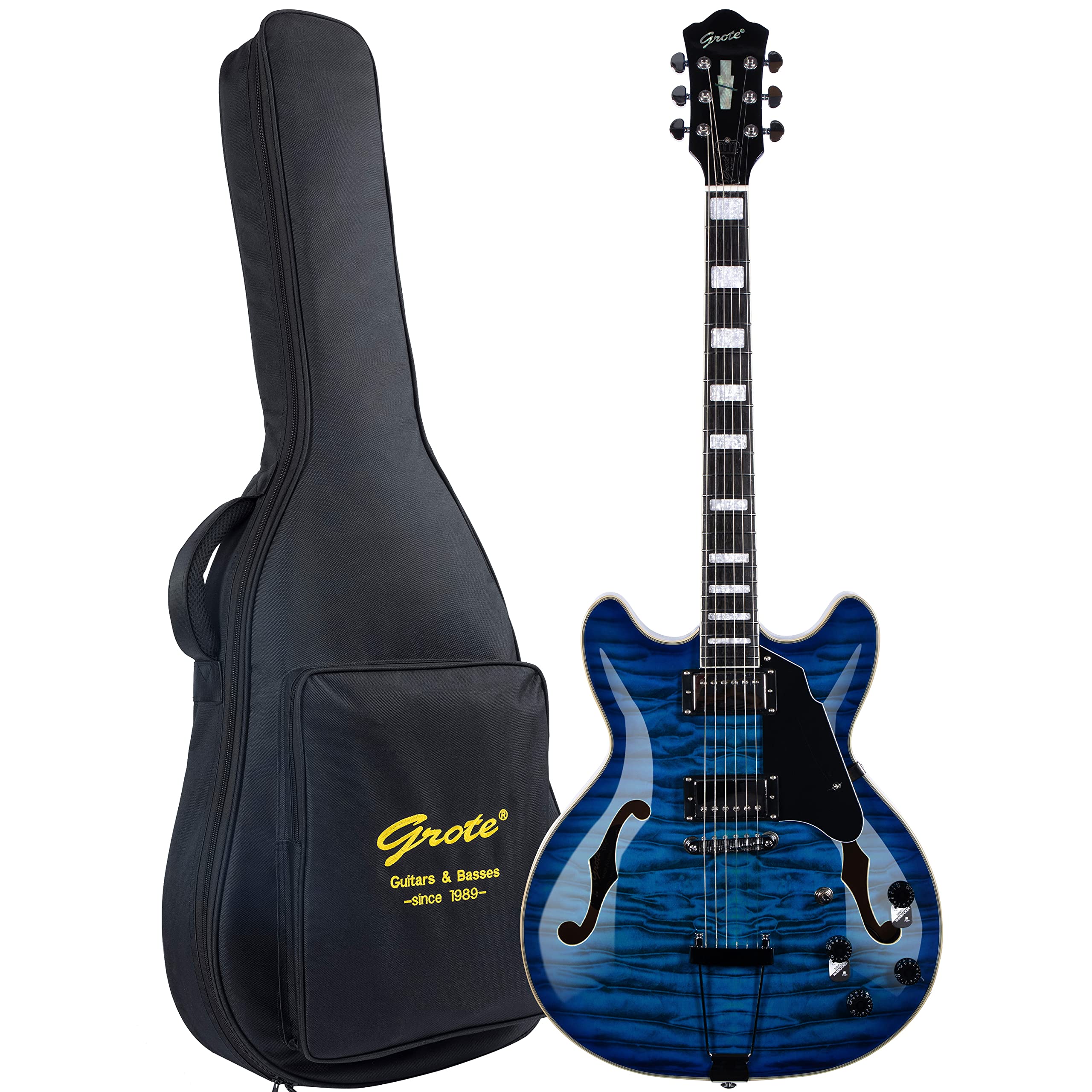 Grote Semi-Hollow Body Electric Guitar Thinline Arched-top Coils Splitting With Gigbag GYS-35 (Brown)