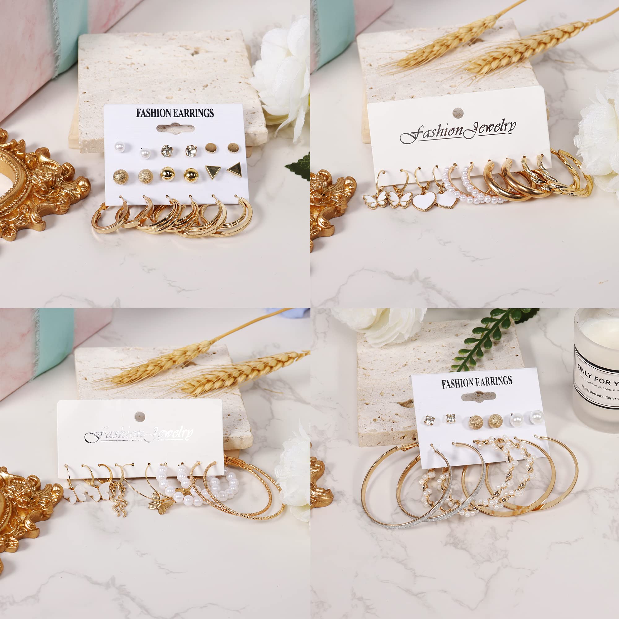 Earrings Set for Women 25 Pairs Gold Hoop Earrings Set Multipack Trendy Big Boho Statement Hoop Pearl Earrings Pack Assorted Small Stud Earrings