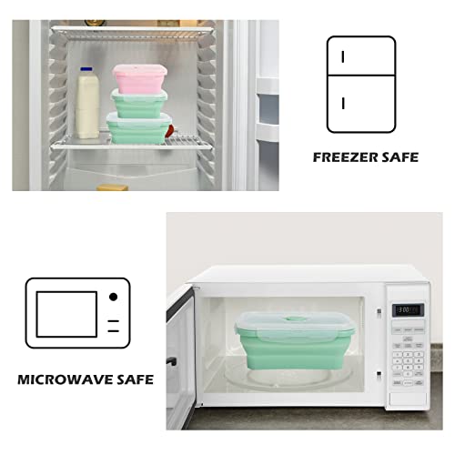 Wolecok Silicone Collapsible Food Storage Containers - Foldable Bento Lunch Boxes with BPA Free Airtight Plastic Lids,Set of 5 Pack