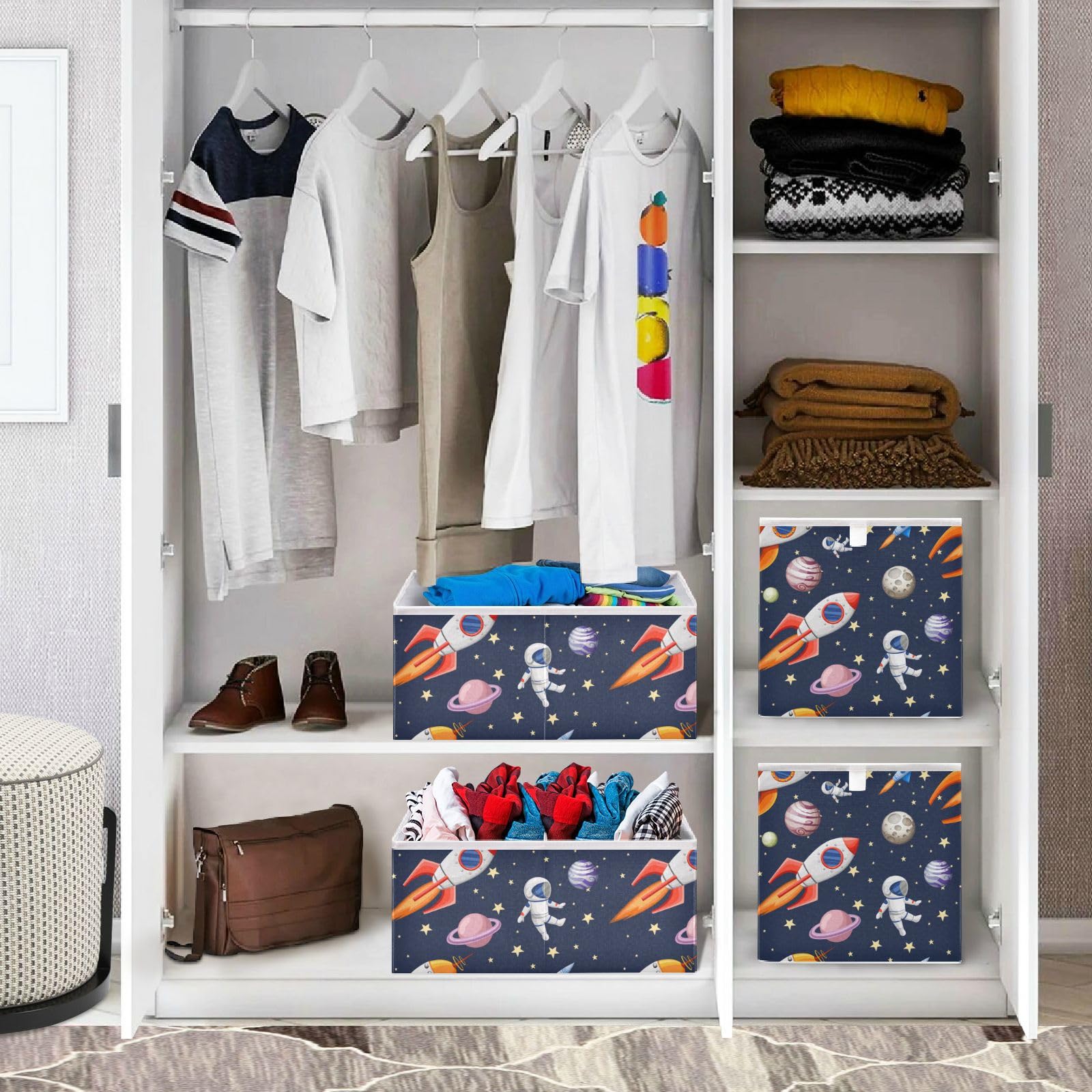 Emelivor Space Galaxy Cube Storage Bin Fabric Storage Cubes Foldable Organizer Bins Storage Baskets for Shelves Storage Box for Shelves Home Office Clothes Clothing,11 x 11inch