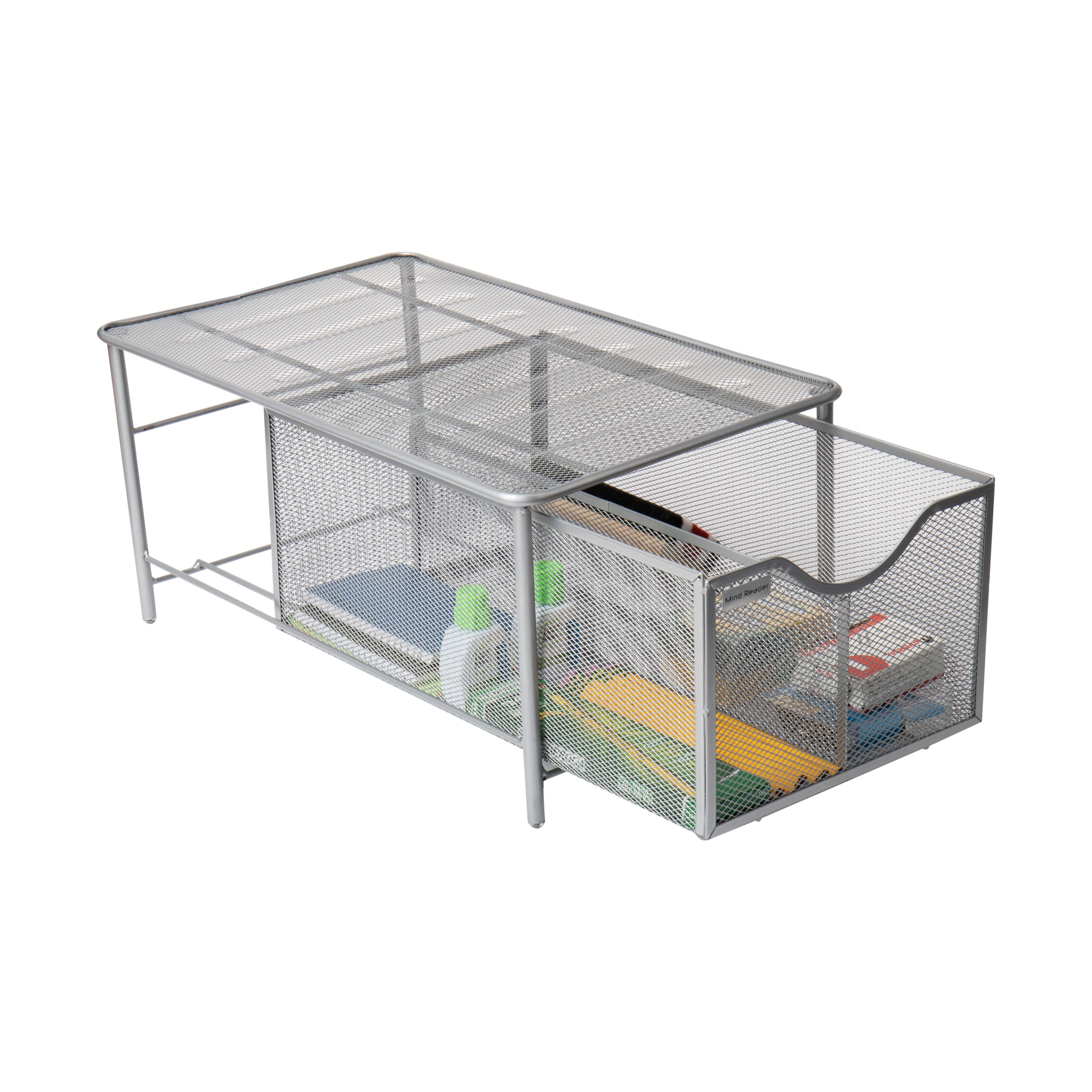 Mind Reader Organizer Storage Basket, 15.4” L x 9.4” W x 7.5” H, Silver (Pack of 2)