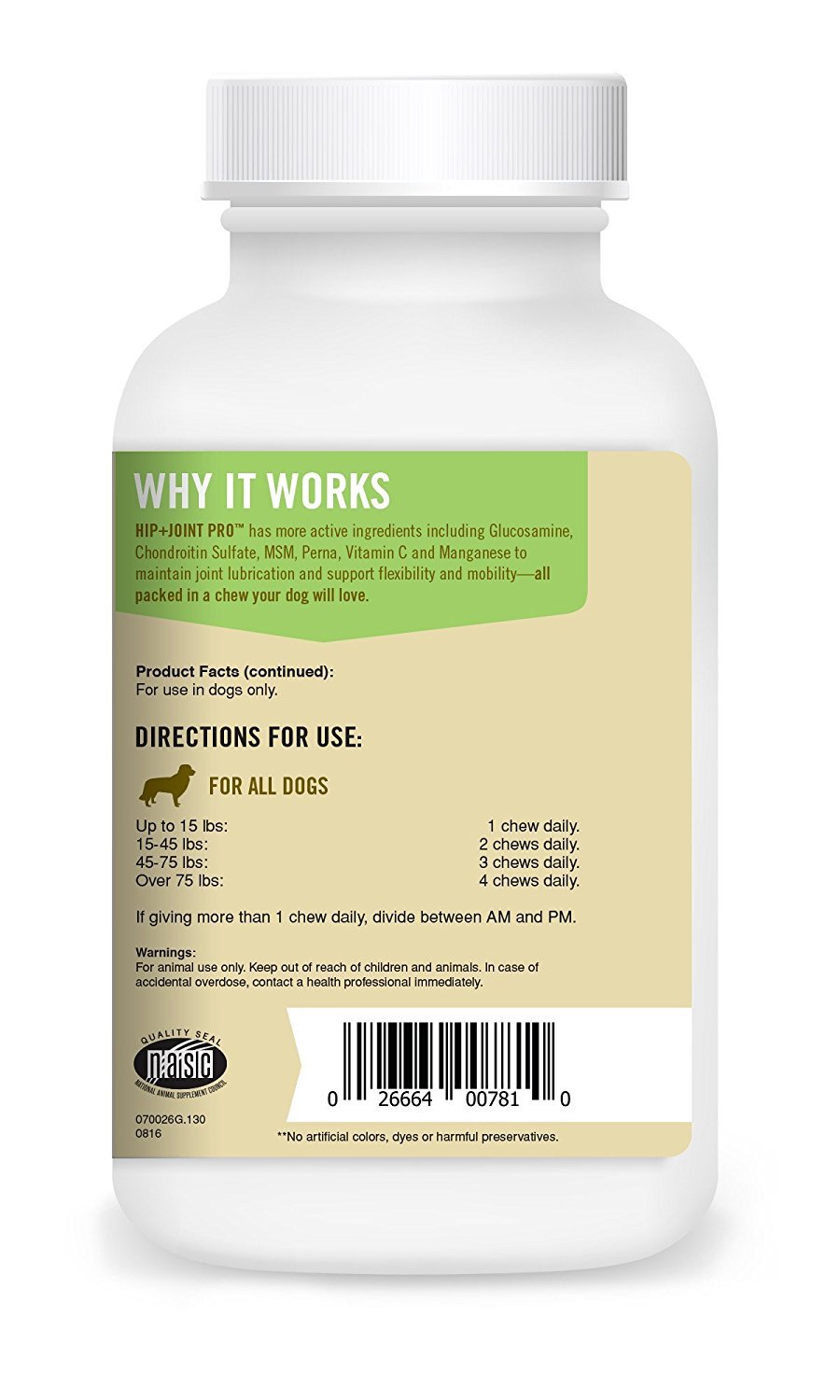 Pet Naturals Hip and Joint Pro with Glucosamine, Chondroitin and MSM, Duck Flavor, 130 Chews - Vet Recommended Maximum Strength Hip and Joint Supplement for Dogs