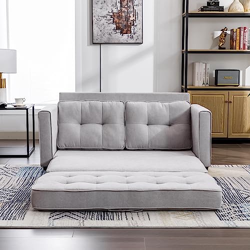 Sofa Bed,Pull Out Couch Bed Sleeper Sofa,54" Modern Convertible Velvet Loveseat with Side Pockets for Living Room, Apartment,Office(Grey)