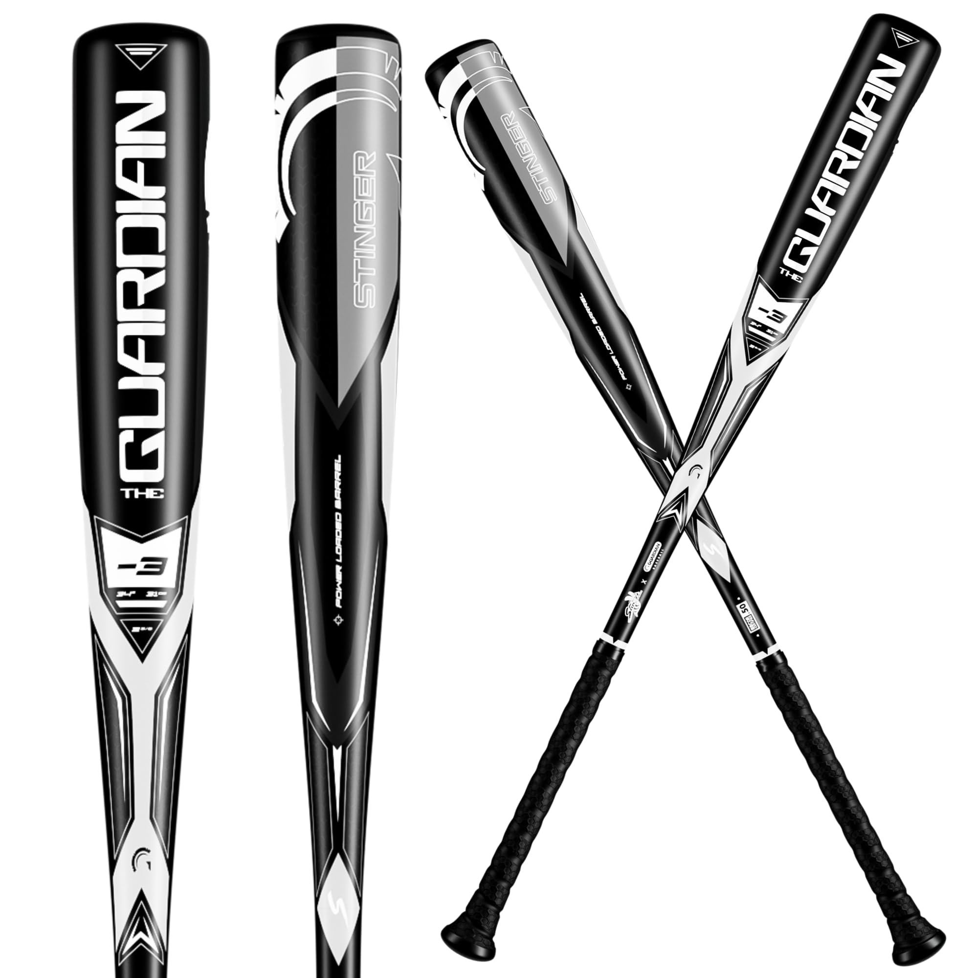 Guardian X Stinger BBCOR Baseball Bat - 3 Drop - 2 5/8" Barrel - Available in 31â to 34â - Drop 3 Baseball Bat for Middle School, High School, or College - 32" - 29 oz - Black/Gray