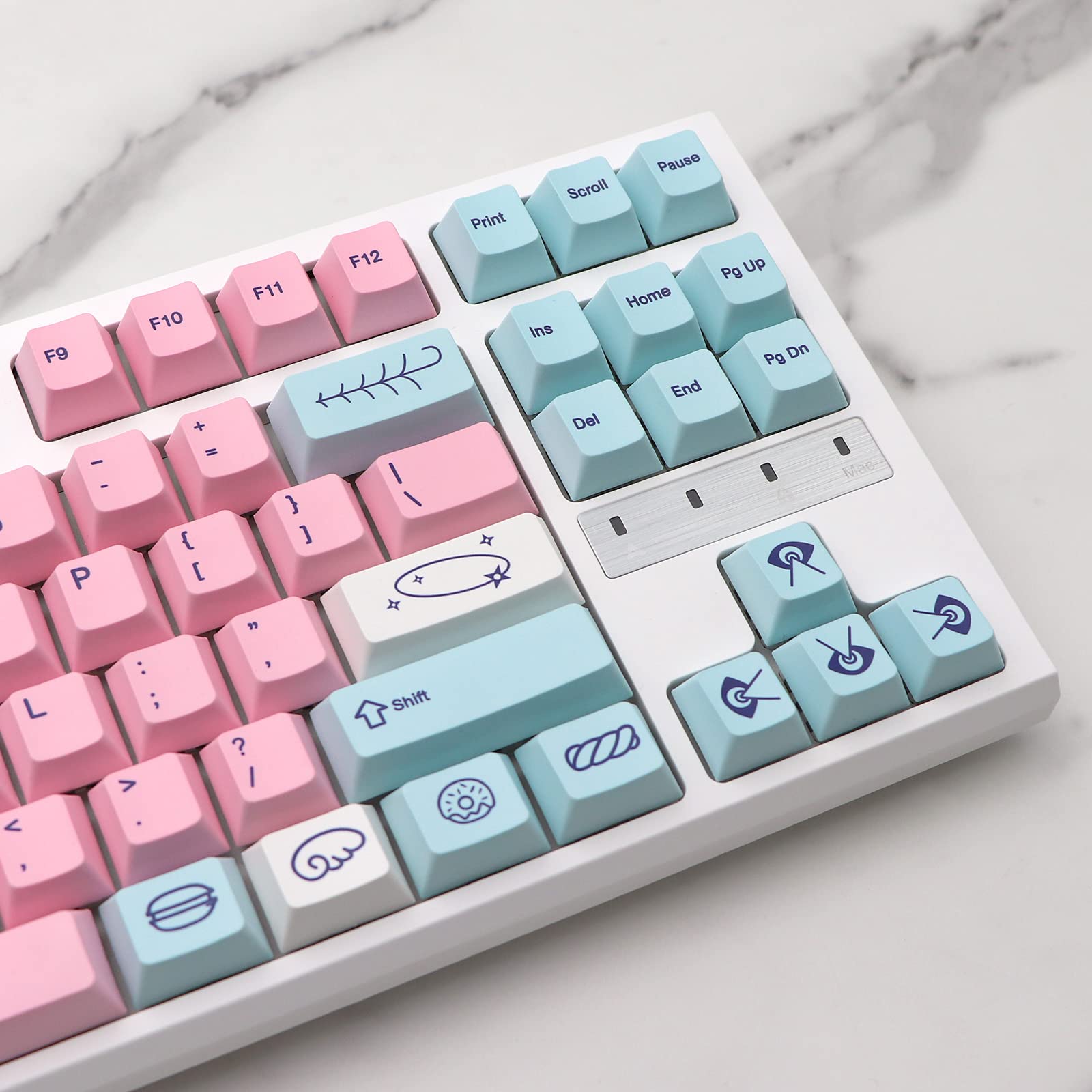 JSJT Candy Keycaps 137 Keys Pink White Light Blue Tricolor Cherry Profile Custom Keycaps PBT Dye Sublimation Key Caps with 6.25u/7u Spacebar for Cherry Mx Switches Mechanical Keyboard