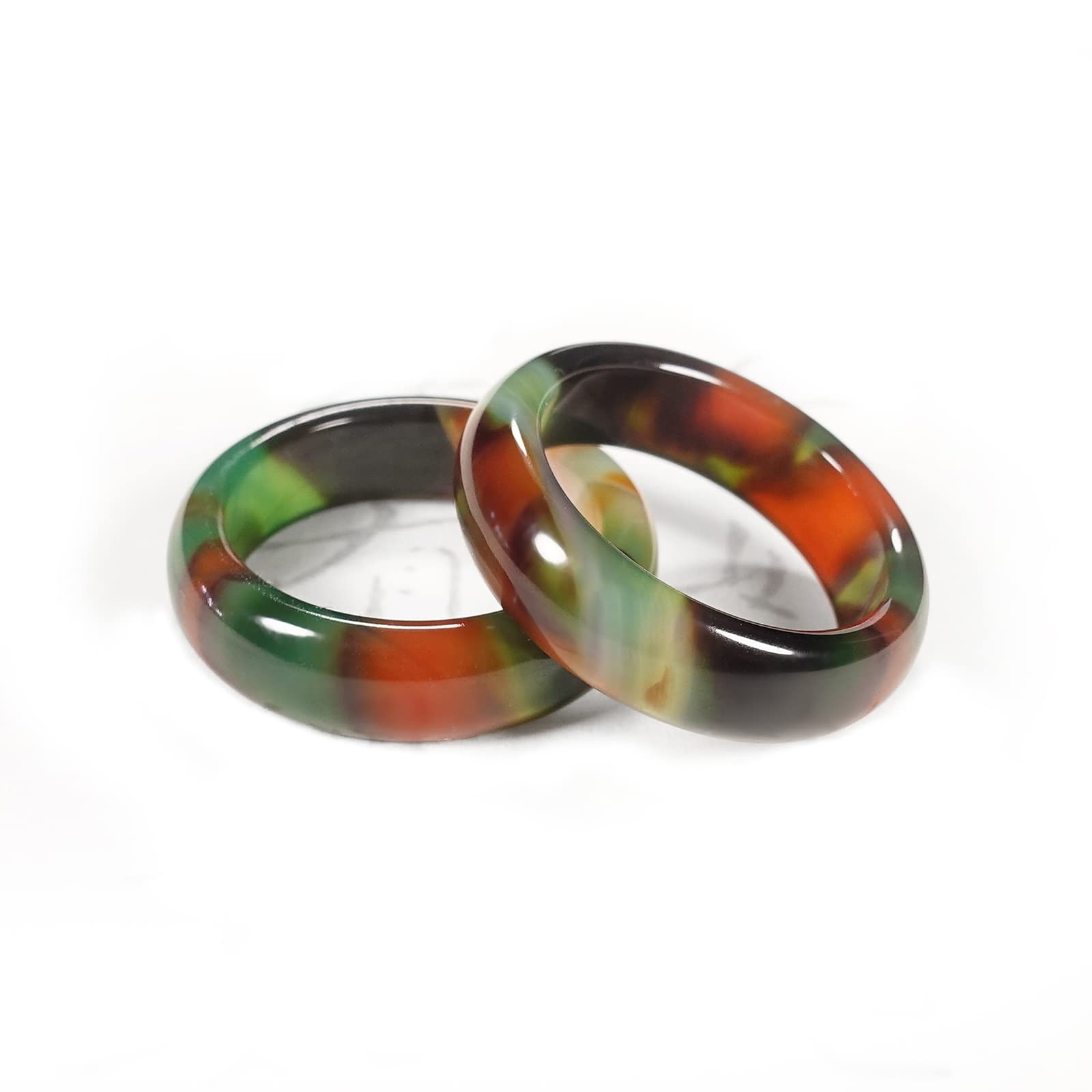 DNTENG 2 Pcs Natural Crystal Rings-Multicolor, Carnelian Stone Band Ring for Women, Simple Gemstone Agate Rings Stackable Donut Jewelry for Women, Size:7