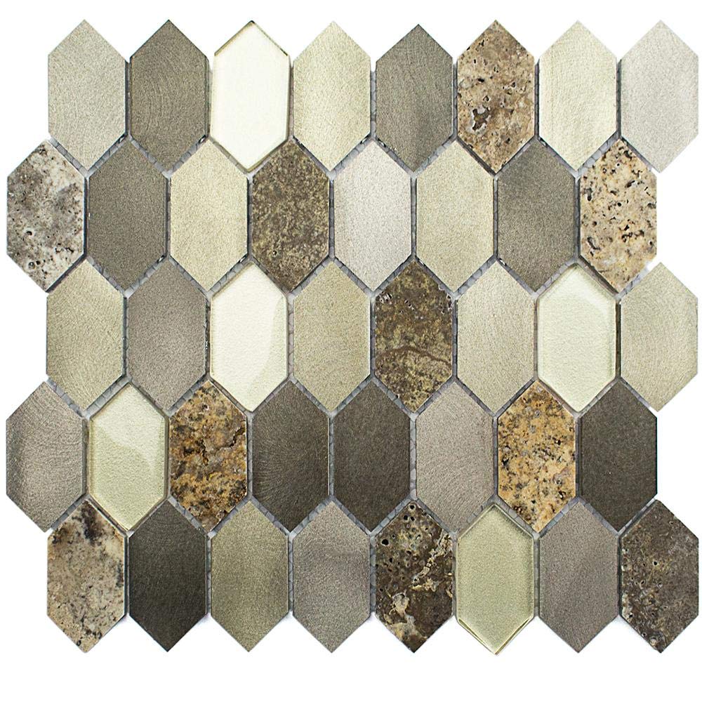 Fortis Halo Marble Metal Glass Wall Mosaic Tile - 3 in. x 6 in. x 8 mm Tile Sample