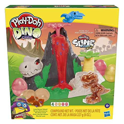 Play-Doh Slime Dino Crew Lava Bones Island Volcano Playset with HydroGlitz Eggs and Mix-ins, Dinosaur Toy for Kids 4 Years and Up, Non-Toxic