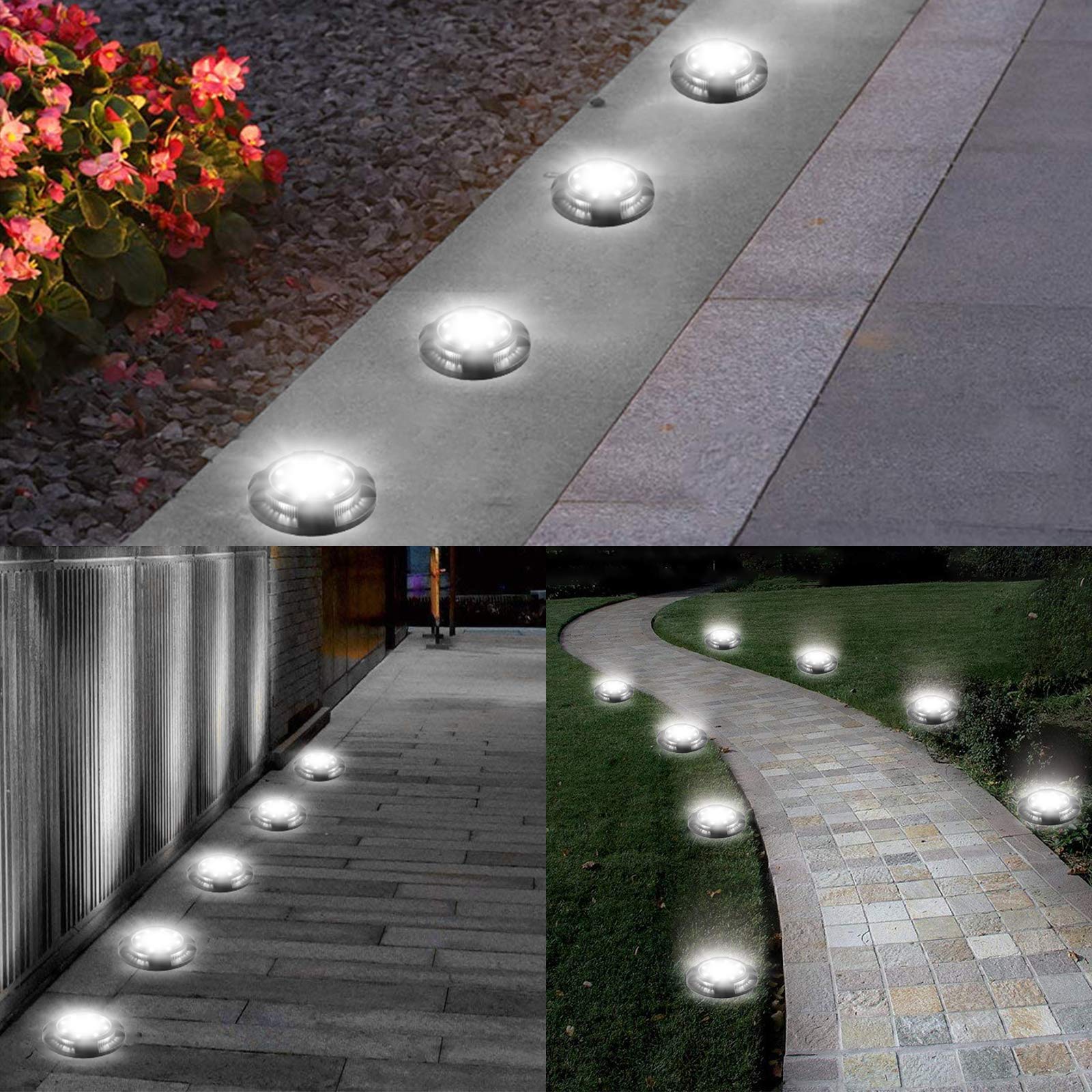 K.E.J. Solar Ground Lights Outdoor 12 Led Disk Lights Garden Lights Solar Powered Waterproof In-Ground Outdoor Landscape Lighting for Patio Pathway Lawn Yard Deck Driveway Walkway (12 Pack)