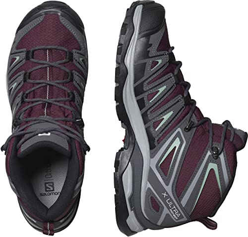 Salomon X Ultra Pioneer MID CLIMASALOMON Waterproof Hiking Boots for Women Trail Running Shoe, Wine Tasting/Magnet/Granite Green, 7.5
