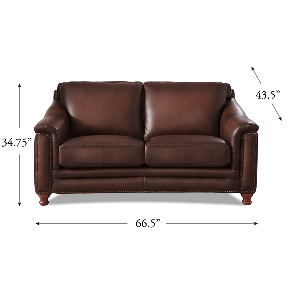 Hydeline Belfast Top Grain Leather Sofa and Loveseat, Caramel Brown, Feather Down, Memory Foam and Springs Seating