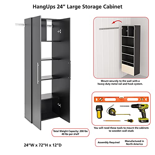 Prepac HangUps 24" Large Garage Cabinet, Bathroom Cabinet Wall Mount, Laundry Cabinet, Kitchen Wall Cabinet, Ideal for Garage, Kitchen and Laundry Organization 24" W x 72" H x 12" D, Light Gray