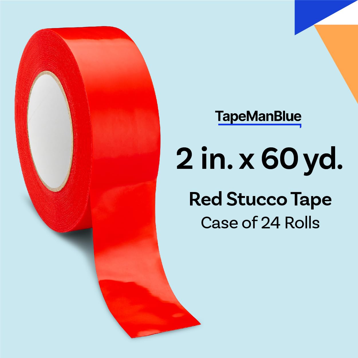 Red Stucco Tape, Case of 24 Rolls, 2 inch x 60 Yards, UV Resistant Polyethylene Tape (PE Tape)