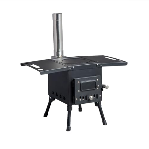 Kcelarec Camping Tent Stove with Chimney Damper | Folding Camping Wood Burning Stove Grill for Outdoor Cooking | Stainless Steel Grill