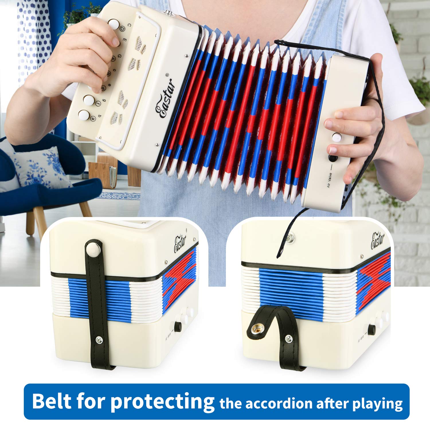 Eastar Kids Accordion Toy & Tambourine 10" Double Rows Jingle