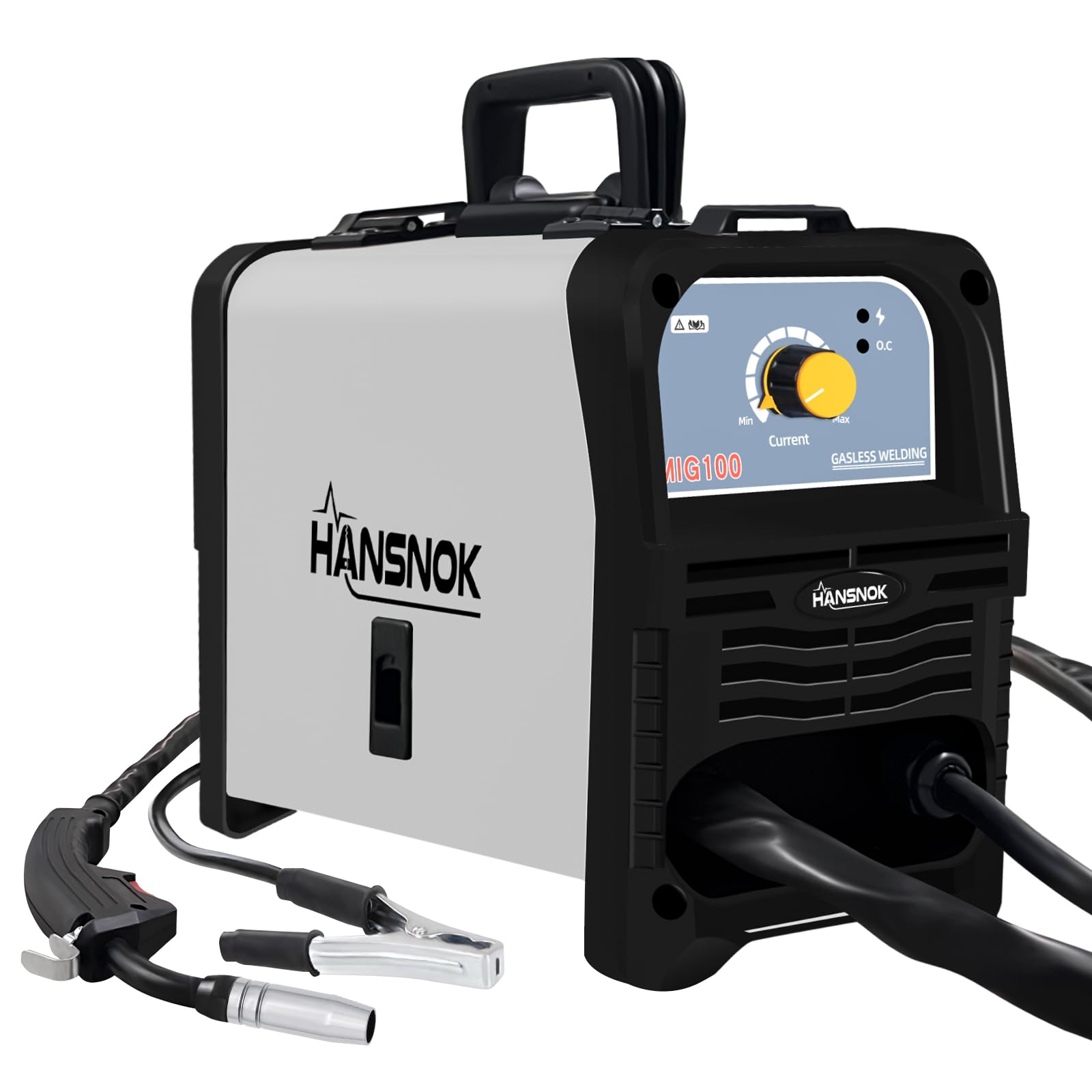 HANSNOKTECH MIG Welder, 120A MIG Welding Machine, 110/220V Dual Voltage, Flux Core Welder, Automatic Wire Feed, Mig Welding equipment with Portable Accessories (Mig 100)