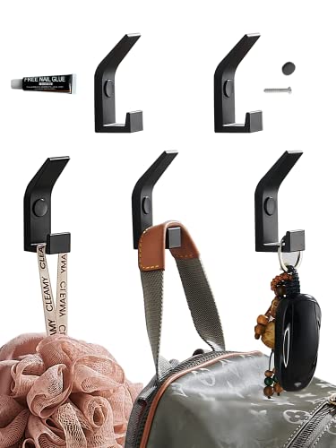 Leacas Bag Hooks, Hat Hooks, Towel Hooks for Bathroom Wall Mounted Towel Hooks Heavy Duty Black Waterproof Wall Hooks Sticky for Hanging Shower Bath Robe Coat Clothes in Bathroom Kitchen (5 pics)