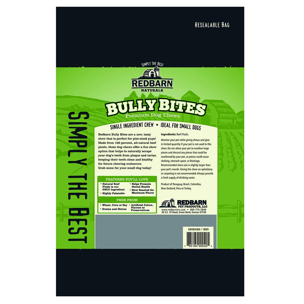 Redbarn All-Natural 3-5" Bully Bites Small Chew Sticks for Dogs & Puppies - Premium Grain-Free & Rawhide-Free Single Ingredient Dental Treat - 10 oz Bag