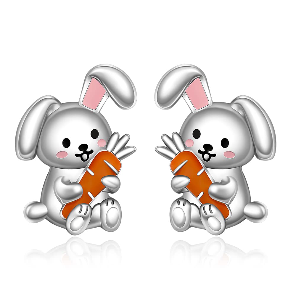 Easter Bunny Earrings Sterling Silver Hypoallergenic Cute Rabbit Carrot Animal Stud Earrings Jewelry Easter Gifts for Women