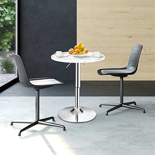 TUOCHUFUN Round Cocktail Bistro High Table with Black Top and Base,360° Swivel Cocktail Pub Table with Sliver Leg for Home, Bar Table (White)