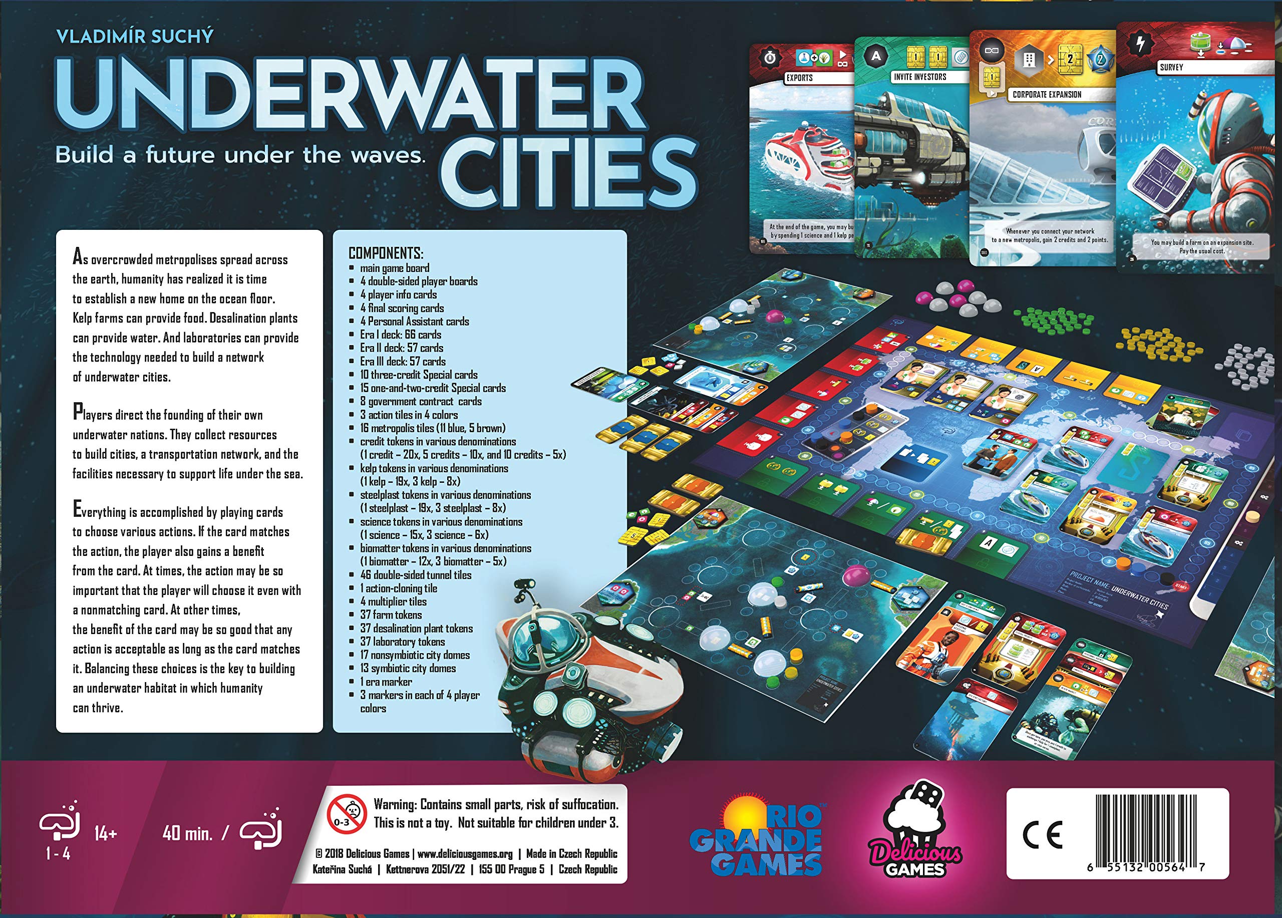 Underwater Cities Board Game Bundle of Base Game Plus New Discoveries Expansion Plus Two Starship Buttons