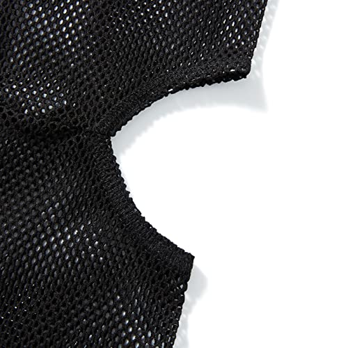 Villagepageme Rave Tops for Women Sheer Mesh Long Sleeve Crop Top See Through Cover Ups with Buckle (G-Black, L)
