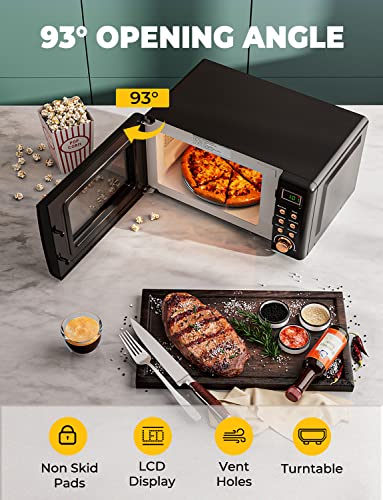 SIMOE Countertop Microwave Oven, 0.7 Cu Ft 700W Retro Small Microwave with 8 Auto-cooking Set & 10 Inch Removable Turntable, Compact Microwave w/Defrost, Child Lock, Timer, 5 Micro Power, LED Lighting