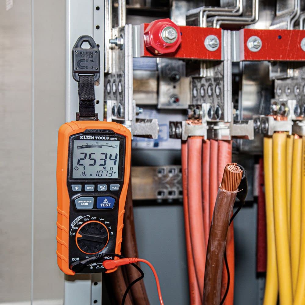 Klein Tools ET600 Multimeter, Megohmmeter Insulation Tester, 4000 Ohms Resistance, 125V/250V/500V/1000V, Auto-Ranging TRMS Multimeter,Orange/Black
