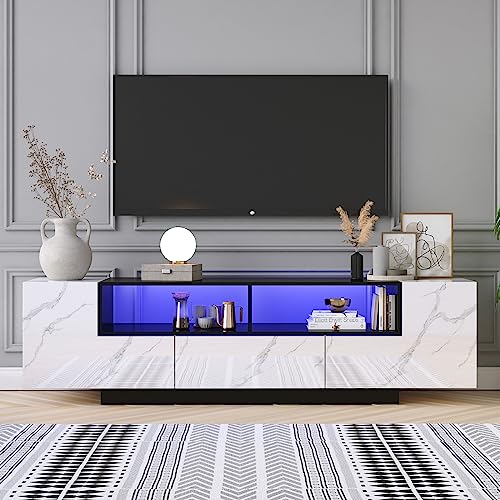 Vinctik 6&Fox 70inch LED TV Stand for 80/75 inch TV,Modern TV Stand for Living Room,TV Console,High Gloss Entertainment Center with Large Storage Drawer,APP LED Light(Marbling)