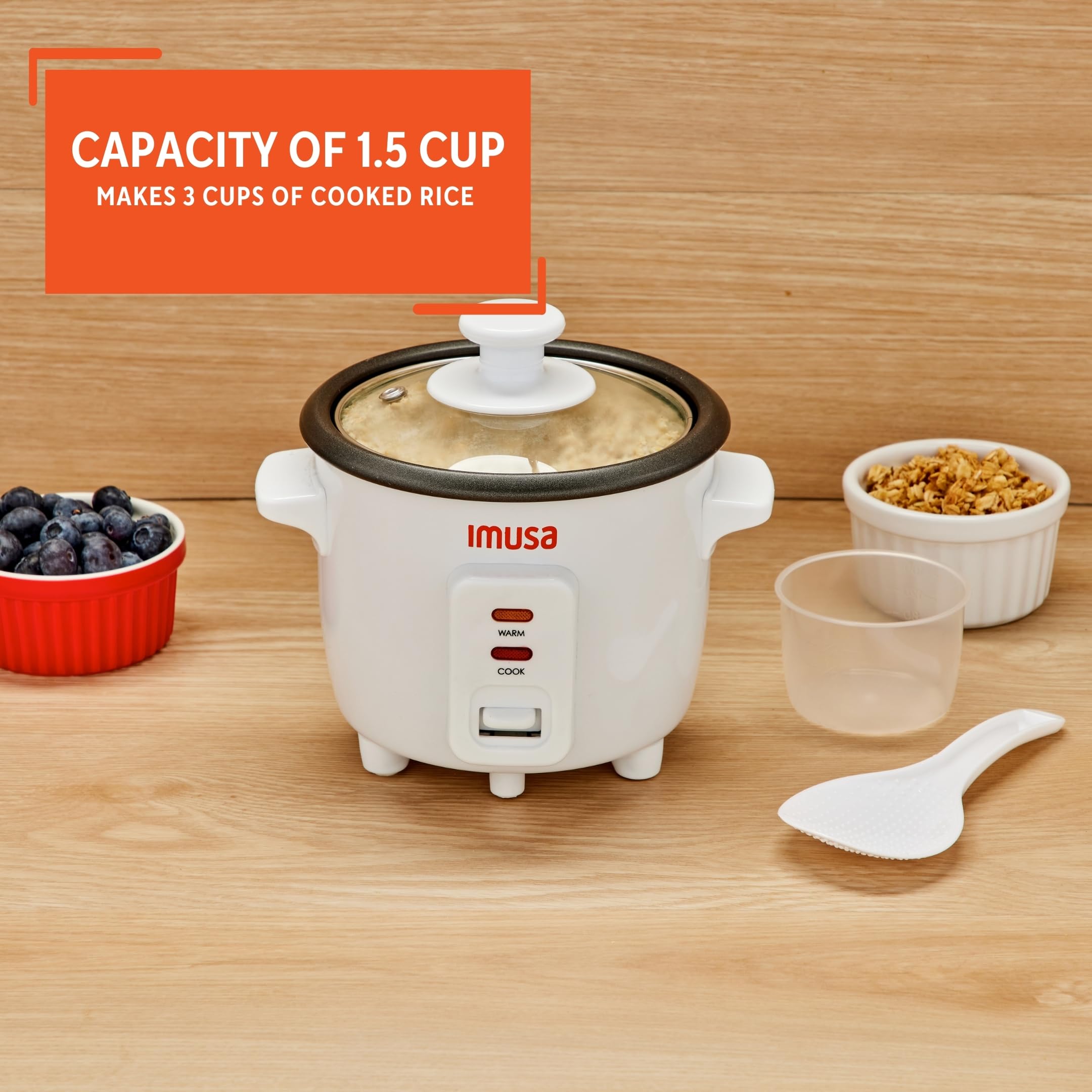 IMUSA 1.5cup Electric Ceramic Rice Cooker, White