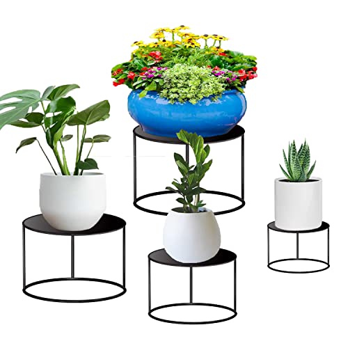 Plant Stand 4 Pack Mid Century Modern Simple Small Plant Stand Indoor Outdoor for Heavy Plant Pots Multiple Height Size Corner Plant Holders -Gifts for Plant Lovers-Black