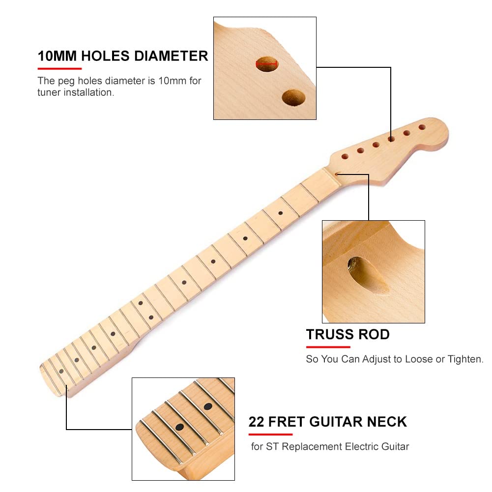 Guitar Neck 22 Fret ST Style Maple Fretboard Guitar Neck Guitar DIY Parts Replacement