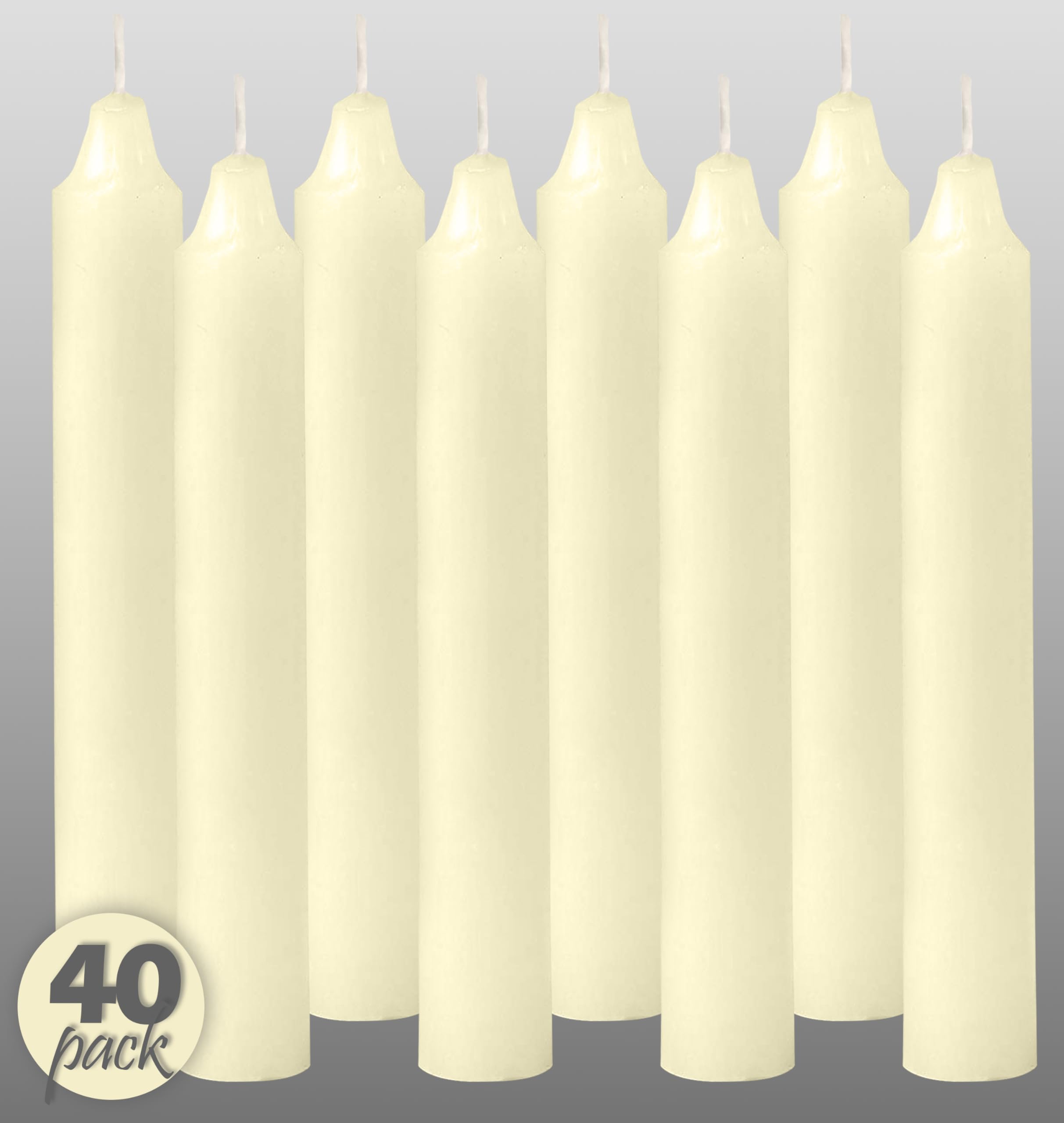 Hyoola Taper Candles - 5 Inch Ivory Dripless, Unscented Dinner Candle - 40 Pack European Made Candles 4 Hour Burn Time