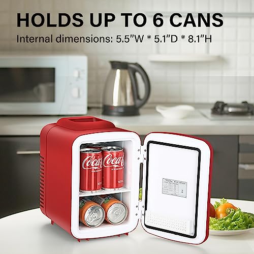 Simple Deluxe Mini Fridge, 4L/6 Can Portable Cooler & Warmer Freon-Free Small Refrigerator Provide Compact Storage for Skincare, Beverage, Food, Cosmetics, Red