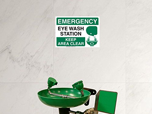 Kachy Signs - (Set of 2) Emergency Eye Wash Station Sign - 10" x 7" - Durable Self Adhesive 4 Mil Vinyl - Laminated - Fade & Scratch Resistant - Waterproof โ OSHA Approved Eyewash Station Sticker for Lab, School or Hospital
